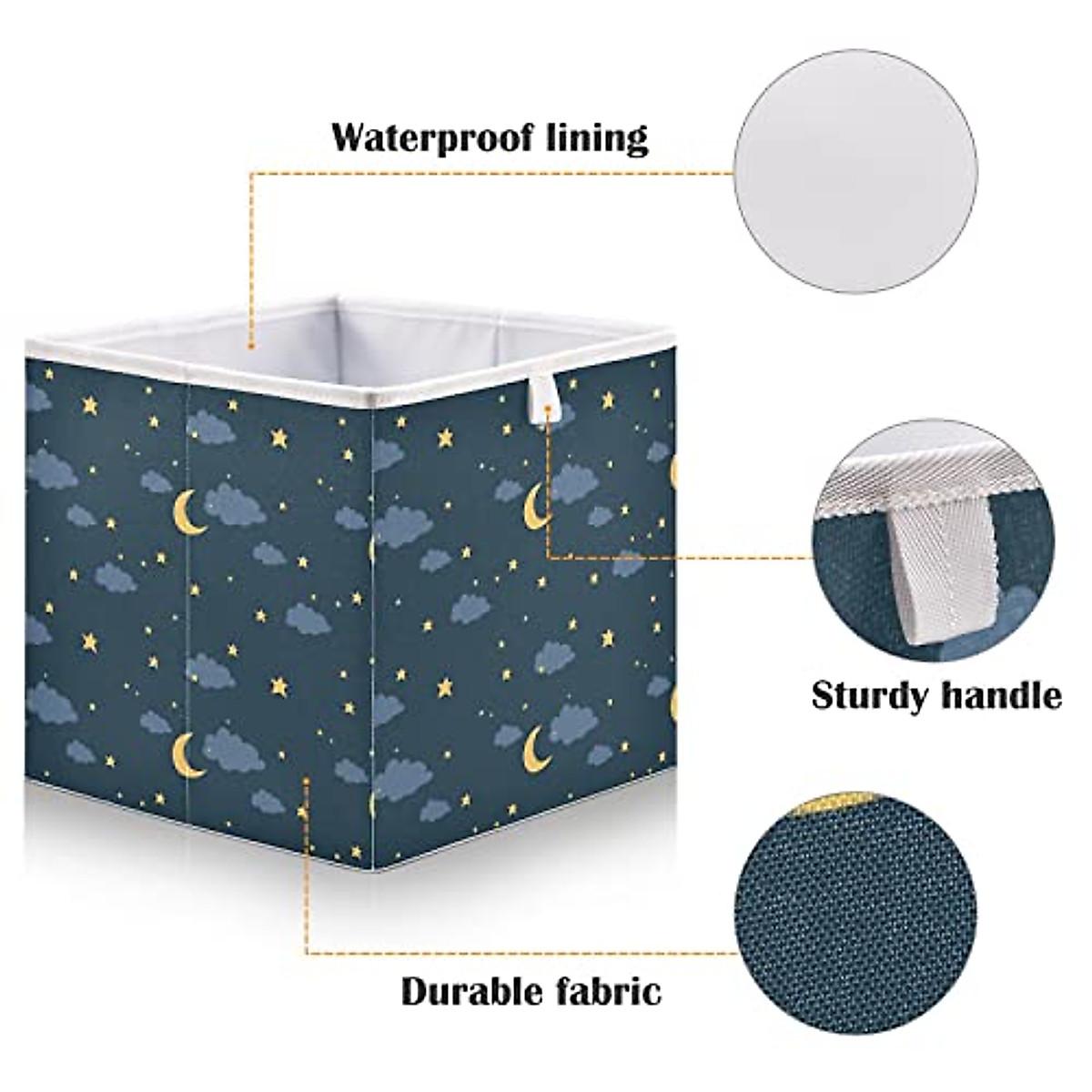 ALAZA Foldable Storage Bins, Night Sky with Moon Stars and Cloud Storage Boxes Decorative Basket for Bedroom Nursery Closet Toys Books