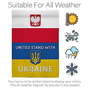 Ukraine Flag Poland Stand with Ukraine House Flag Dowel Set Support Cause Ukrainian Decoration Banner Small Garden Yard Gift Double-Sided, Made in USA