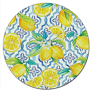 CounterArt Lovely Lemons 4mm Heat Tolerant Tempered Glass Lazy Susan Turntable 13" Diameter Cake Plate Condiment Caddy Pizza Server