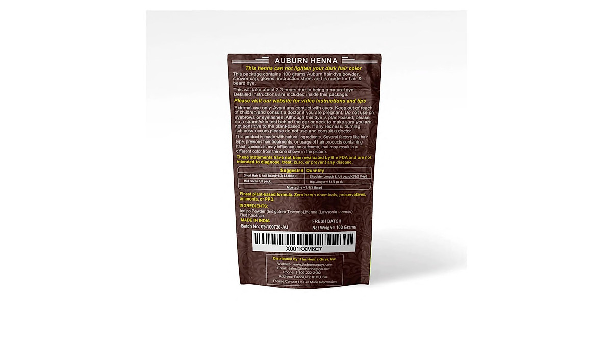 Auburn Henna Hair & Beard Color - Natural Plant-Based Dye