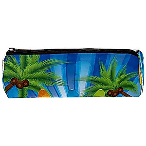 Summer Surfboard with Coconut Tree Pencil Bag Pen Case Stationary Case Pencil Pouch Desk Organizer Makeup Cosmetic Bag for School Office