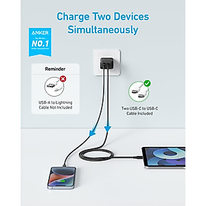 Anker iPhone 16 Charger, USB C Charger, 2-Pack 20W Dual Port USB C Charger Block for iPhone 16 / 15 / 14 and More (2-Pack 5 ft USB C Cable Included)