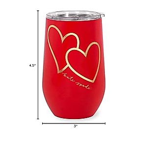 kate spade new york Insulated Stainless Steel Wine Tumbler, 16 Ounce Double Wall Tumbler, Stemless Travel Cup with Lid (Brushstroke Hearts)