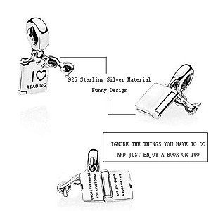 925 Sterling Silver I Love Reading Dangle Charm Beads Lucky Book Fits Pandora Bracelet Charms & European Bracelets