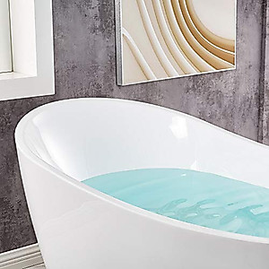 WOODBRIDGE 59" Acrylic Freestanding Bathtub Contemporary Soaking White Tub with Chrome Overflow and Drain，B0016 -C-Drain &O