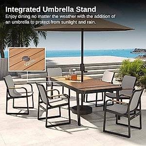 EAST OAK Signature 7 Pieces Outdoor Dining Set, Patio Furniture Set with Finest Teak Wood, Powder-Coated Aluminum Frame Table and Teslin Fabric Chairs, Patio Dining Set for Garden and Yard, Dark Grey