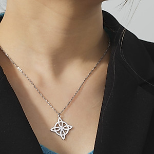 TEAMER Stainless Steel Witch Celtic Knot Witchcraft Necklace for Women Geometric Pendant Vintage Jewelry (Style 1 - Silver)