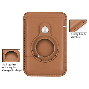 REMOJANO Snap-on MagSafe Card Wallet with Built-in AirTag Pocket, AirTag Case & Magnetic Card Wallet, Compatible for iPhone 12/13 Series (Brown)