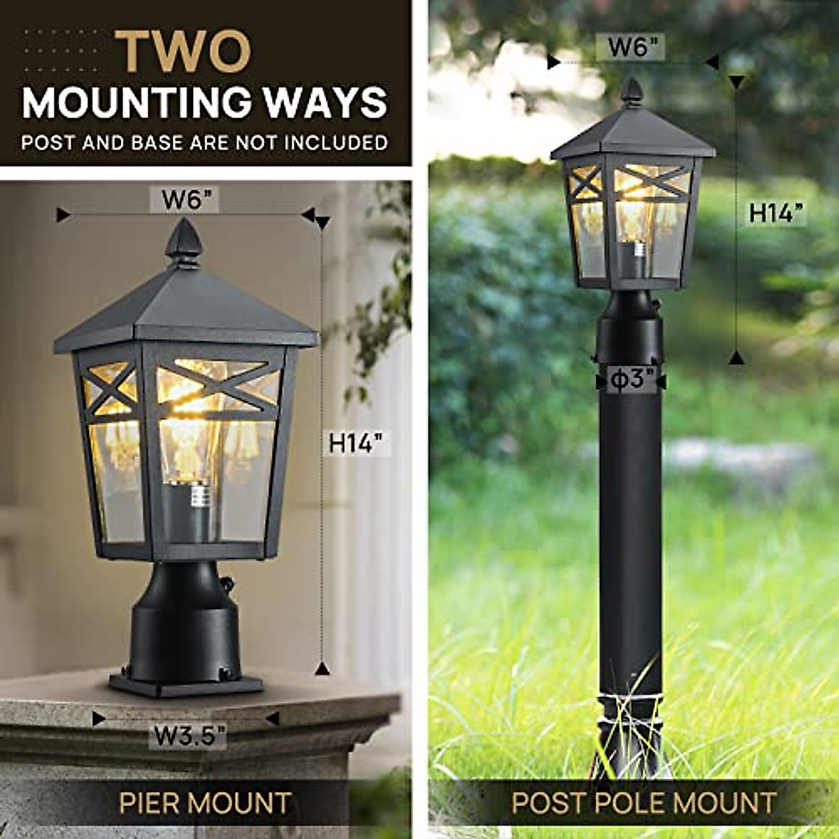 Moonlok 1-Light Dusk to Dawn Outdoor Post Light, Exterior Lamp Post Light Fixture with Clear Glass, Black Finish Post Light Fixture for Patio Garden