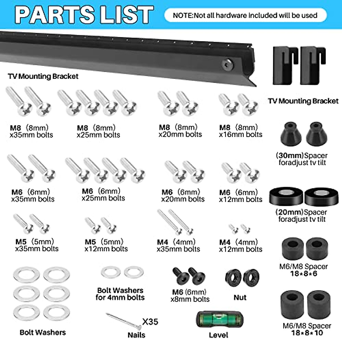 No Stud TV Mount for All Brand 32-75Inch TVs, Universal Studless TV Drywall Mount Bracket for Flat Screen TVs Monitors, Low Profile, Loading Capacity 150lbs, Vesa 200x100 to 600 x 400mm