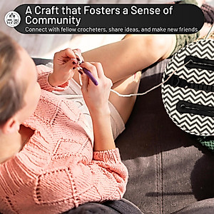 MOMOTOYS Crochet Bag Organizer - Crochet Bag for Yarn, Crochet Organizer for Knitting Accessories and Supplies, Yarn Storage Organizer, Durable Crocheting Bag, Zigzag Gray