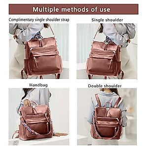 ROOSALANCE Leather Women Backpack Fashion Large Multipurpose Convertible Designer Ladies Purse Shoulder Bags Handbags (Pink)
