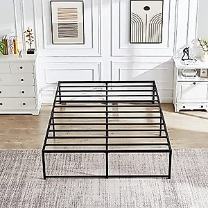 VECELO 16" Metal Platform Tall Bed Frame,Mattress Foundation/No Box Spring Needed/Heavy Duty Steel Slat Support (Full Size)