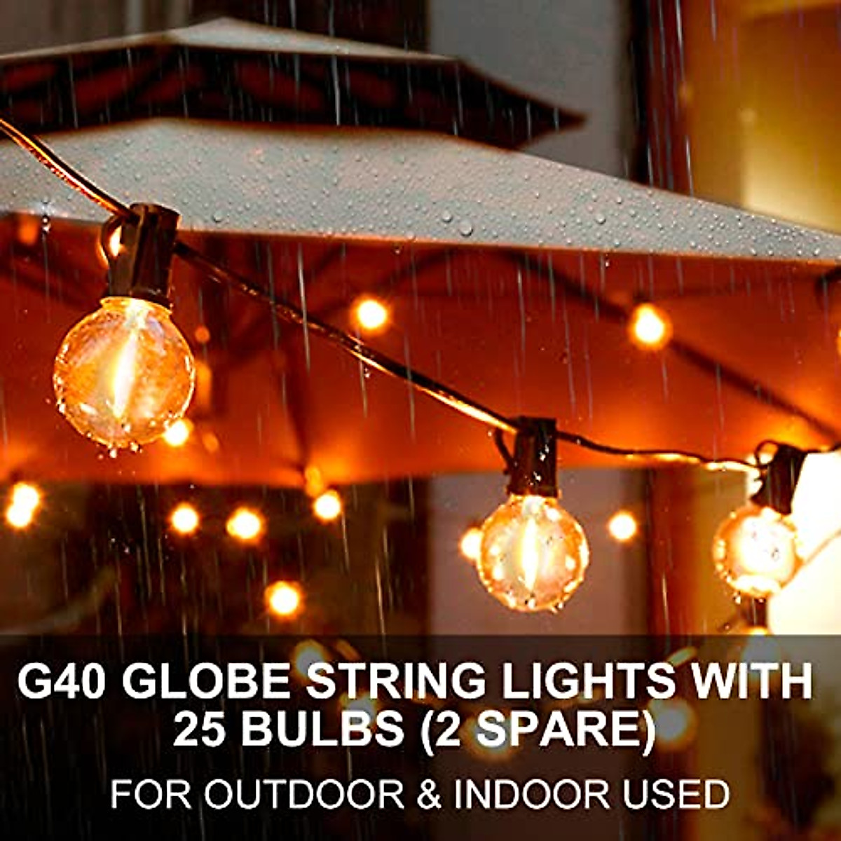 NICONIK Patio String Light 25FT, 25 Bulbs(2 Spare) /5W & 2FT Extended Plug Cord, IP44 Waterproof Glass Edison Globe Outdoor Lights, Connectable Hanging Garden Light for Backyard Balcony Party Décor