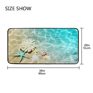 Starfish Coral and Seashell On The Summer Beach Kitchen Rugs Non-Slip Kitchen Mats Sea Bath Runner Rug Doormats Area Mat Rugs Carpet for Home Decor 39" X 20"