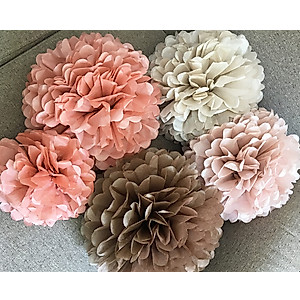 Tissue Pom Poms Wedding Party Decorations – 20 Pieces Dusty Pink Brown Pastel Cream Ivory Paper Flowers Kit for Engagement Bridal Baby Shower Bachelorette Hanging Decor (Rose Gold)