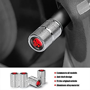 Ajxn Pack-4 Car Tire Valve Stem Caps, Skull Seal Tire Valve Caps for Most Cars, SUVs, Trucks and Bikes (Silver)
