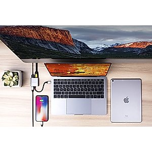 HyperDrive USB C to Hdmi 4k, USB-A 3.0 and 60W USB-C Adaptor | 3-in-1 Adapter for MacBook, Ultrabook, Chromebook and USBC Devices | Hyperdrive by Sanho | Silver