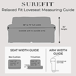 SureFit Farmhouse Basketweave Box Cushion One Piece Slipcover with Ties, Loveseat Cover, Relaxed Woven Fit, 100% Cotton, Machine Washable, Grey Color