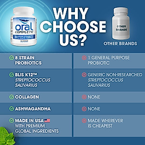 Oral Complete 11-in-1 Dental Probiotics, Bad Breath Treatment Halitosis Tonsil Stone with Non-GMO with BLIS K12, Ashwagandha and Collagen, 120 Capsules