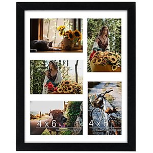 DUENPY 11x14 Collage Picture Frame, 4x6 Collage Picture Frame，Displays Five 4x6 inch Photos, or 11x14 (Without Mat) Available for Horizontal and Vertical Display，Black.