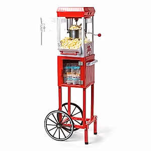 Nostalgia Popcorn Maker Machine - Professional Cart With 2.5 Oz Kettle Makes Up to 10 Cups - Vintage Popcorn Machine Movie Theater Style - Red & White