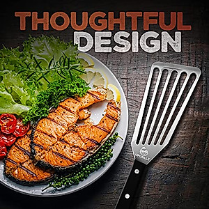 Fish Spatula 12.6 inch Stainless Steel - Fish Turner with Heat Resistant Handle - Premium Spatulas for Cooking Fish, Meat, Eggs - BBQ Slotted Turner with ABS Solid Handle and Hanging Hole