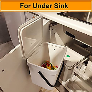 Yatmung Kitchen Garbage Can with Lid, Under Sink Trash Can with Lid Small Bathroom Trash Can for Bedroom/Bathroom Compost Bucket for Kitchen, 1.8 Gal(White)