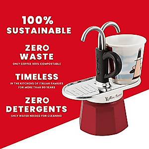 Bialetti - Mini Express Magritte: Moka Set includes Coffee Maker 2-Cup (2.8 Oz) + 2 shot glasses, Red, Aluminium