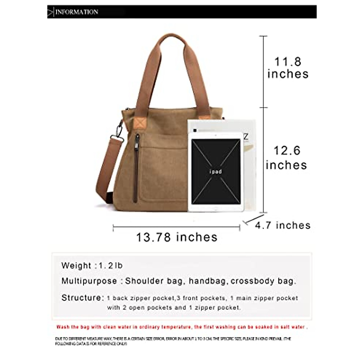 Eamom Purses and Handbags School Tote Bag Canvas Purses for Women Large Crossbody Bag for Women Canvas Shoulder Bag (Coffee)