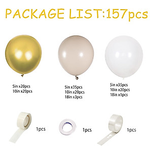 White Sand Gold Balloons Garland Arch Kit,156PCS White Nude Balloons with Metallic Chrome Gold Latex Balloons for Boho Wedding Baby Shower Bridal Shower Birthday Engagement Party Decorations