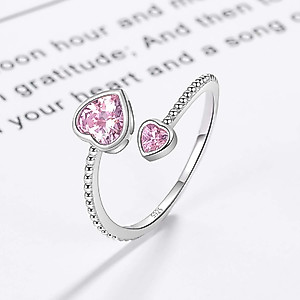 S925 Sterling Silver October Birthstone Rings for Women Sisters BBF - Adjustable Pink Heart Pomise Knuckle Ring for Teens - Birthday Thanksgiving Day Christmas Valentine's Day Party Gifts Jewelry