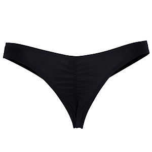 Women Sexy Lady Brazilian V-Style Ruched Ruffle Cheeky Bikini Bottom Thong Hot Summer Beachwear Black