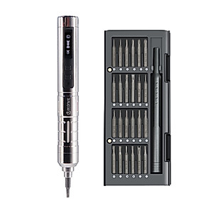 SEQURE ES126 Electric Screwdriver Portable Cordless Screwdriver Set with 25 Magnetic Bits, OLED & LED, Motion Control, 4 Gears Torque Rechargeable Electronic Repair Tool Set for PC Watch Camera