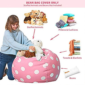 Aubliss Stuffed Animal Bean Bag Storage Chair (Light Pink Dot, Medium (32''))