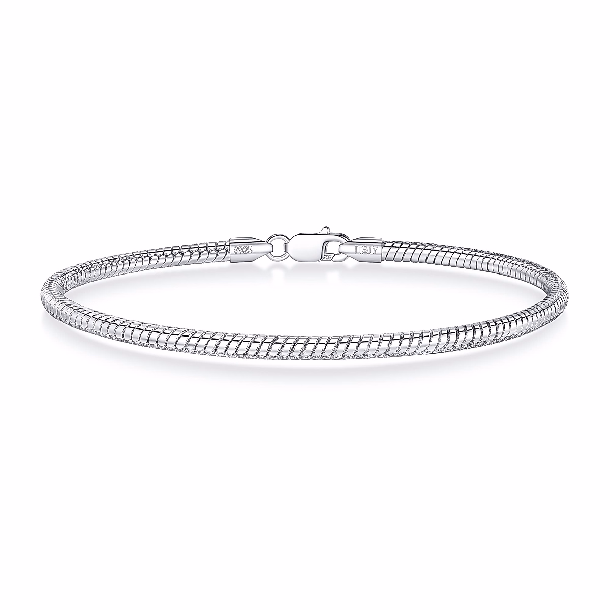 BRIJEWNES Silver Bracelets for Women 925 Sterling Silver Bracelets for Women 3mm Round Snake Chain Bracelet for Women Solid Silver Chain Bracelets for Women 7 Inches Silver Bracelet Jewelry for Women