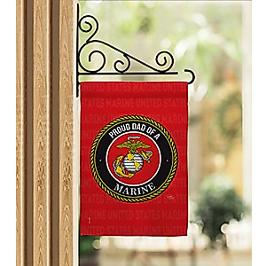 Breeze Decor Proud Dad Garden Flag Set Wall Holder Armed Forces Marine Corps USMC Semper Fi United State American Military Veteran Retire Official House Yard Gift Double-Sided, Made in USA