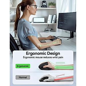 TECKNET Ergonomic Mouse, Rechargeable Vertical Ergo Mouse Wireless, Silent 2.4GHz 6 Buttons Optical Carpal Tunnel Mouse, 5 Adjustment Levels, Up to 4800DPI Wireless Mouse for Laptop, Desktop, PC