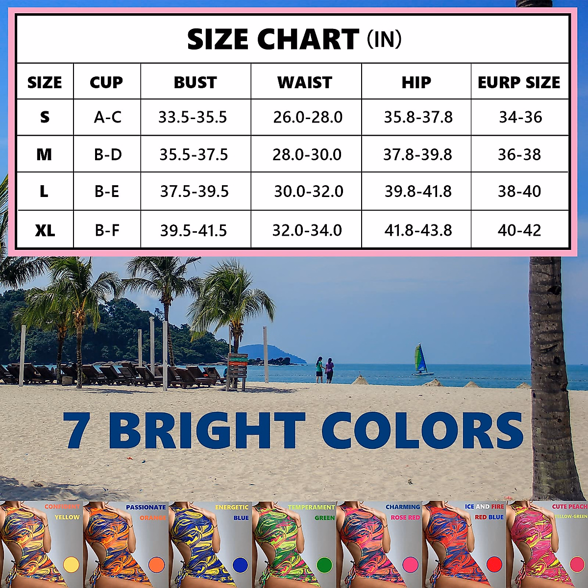 3 piece swimsuit for women Sexy Cutout Mesh High Neck Beach Cover Up, Padded Floral Print String Bikini Sets (L, Red)