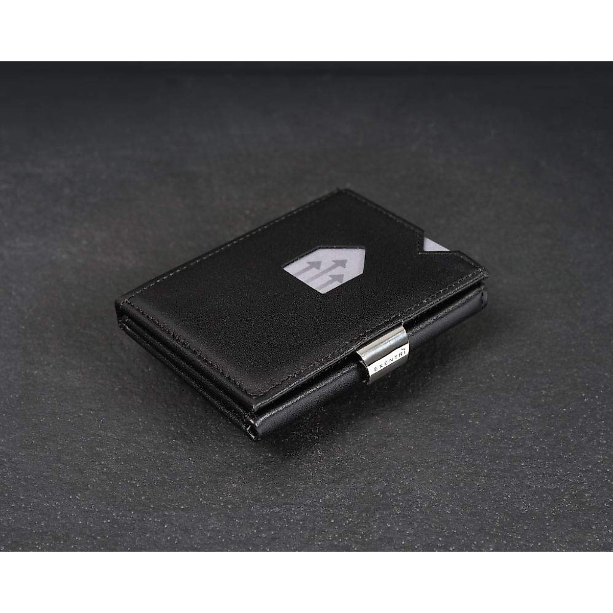 EXENTRI Leather Trifold Wallet - RFID Blocking w/Stainless Steel Locking Clip (Black)