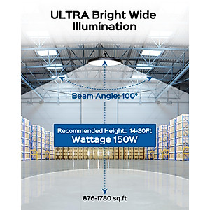 JACKYLED LED High Bay Light 150W Garage Light, 21,000LM 5000K with US Plug Shop Light，UFO High Bay Light with 6ft Cable for Gym Workshop Factory Warehouse Barn (Pack of 4)