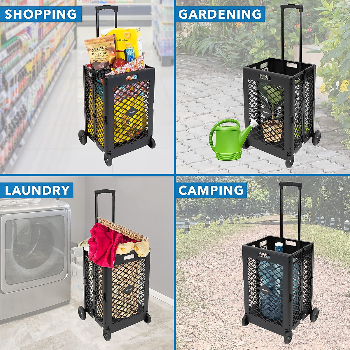 Mount-It! Mesh Rolling Utility Cart, Folding and Collapsible Hand Crate on Wheels, 55 Lbs Capacity