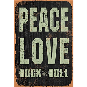 Tarika Peace Love Rock Roll 20X30 cm Tin Vintage Look Decoration Painting Sign for Home Kitchen Bathroom Farm Garden Garage Inspirational Quotes Wall Decor