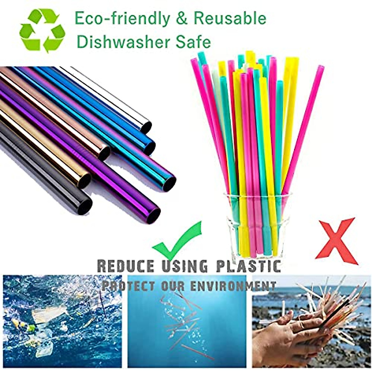 7 Pcs 8.5" Reusable Boba Drinking Straws 304 Stainless Steel Straws Set with 2 Cleaning Brushes Wide Metal Straw for Bubble Tea Milkshakes Smoothie Bar Accessory (Gold)