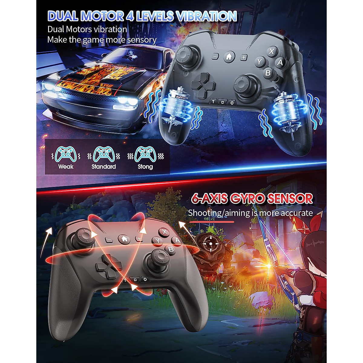 Wireless Switch Pro Controller, Bluetooth Controller Compatible for Switch/Lite/OLED/PC/IOS/Android/iPhone/Phone/Steam/Mac/iPad/TV,Support Macro Programmable/6-Axis/Wakeup/Turbo/Vibration Screenshot (HD-6500 Black)