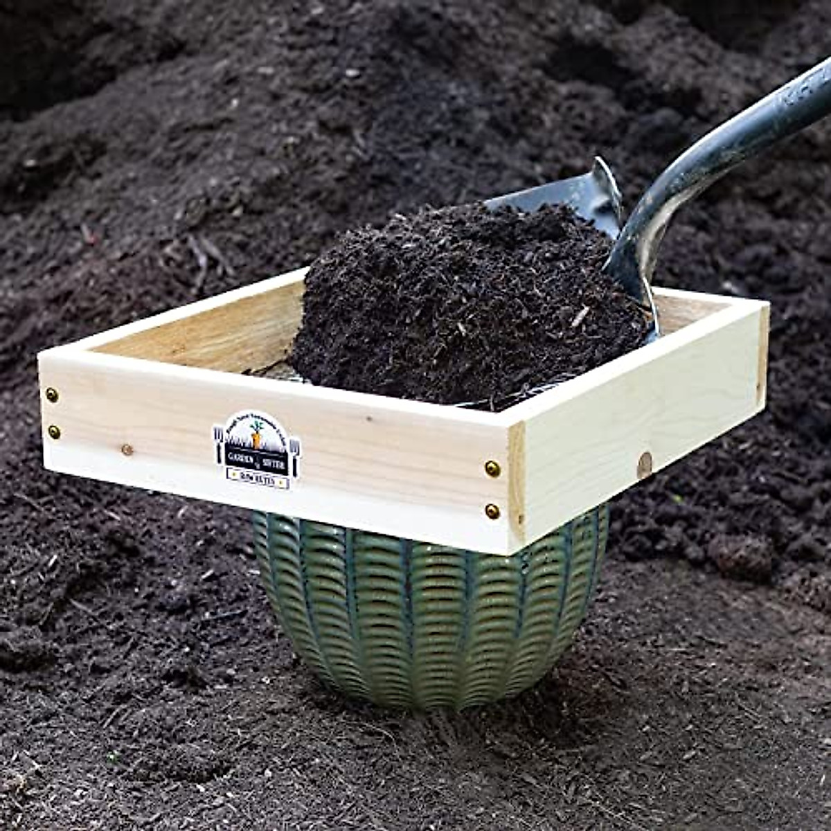 Raw Rutes Cedar Garden Sifter for Compost, Dirt and Potting Soil - Made in The USA - Sustainable Cedar - Heavy Duty Stainless Grate (Hand Held Garden Sifter)