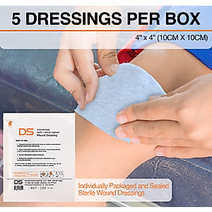 DERMA SOLU 4” x 4” Silver Calcium Alginate Wound Dressing Alginate w/Silver Sterile (4" x 4" (5 Dressings))