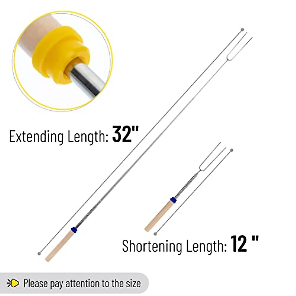 UNCO- Marshmallow Roasting Sticks, 5 Pack, 32”, Extendable Stainless Steel Smores Sticks, Campfire Sticks, Marshmallow Sticks, Hot Dog Sticks for Campfire, Roasting Sticks for Fire Pit, Smores Skewers