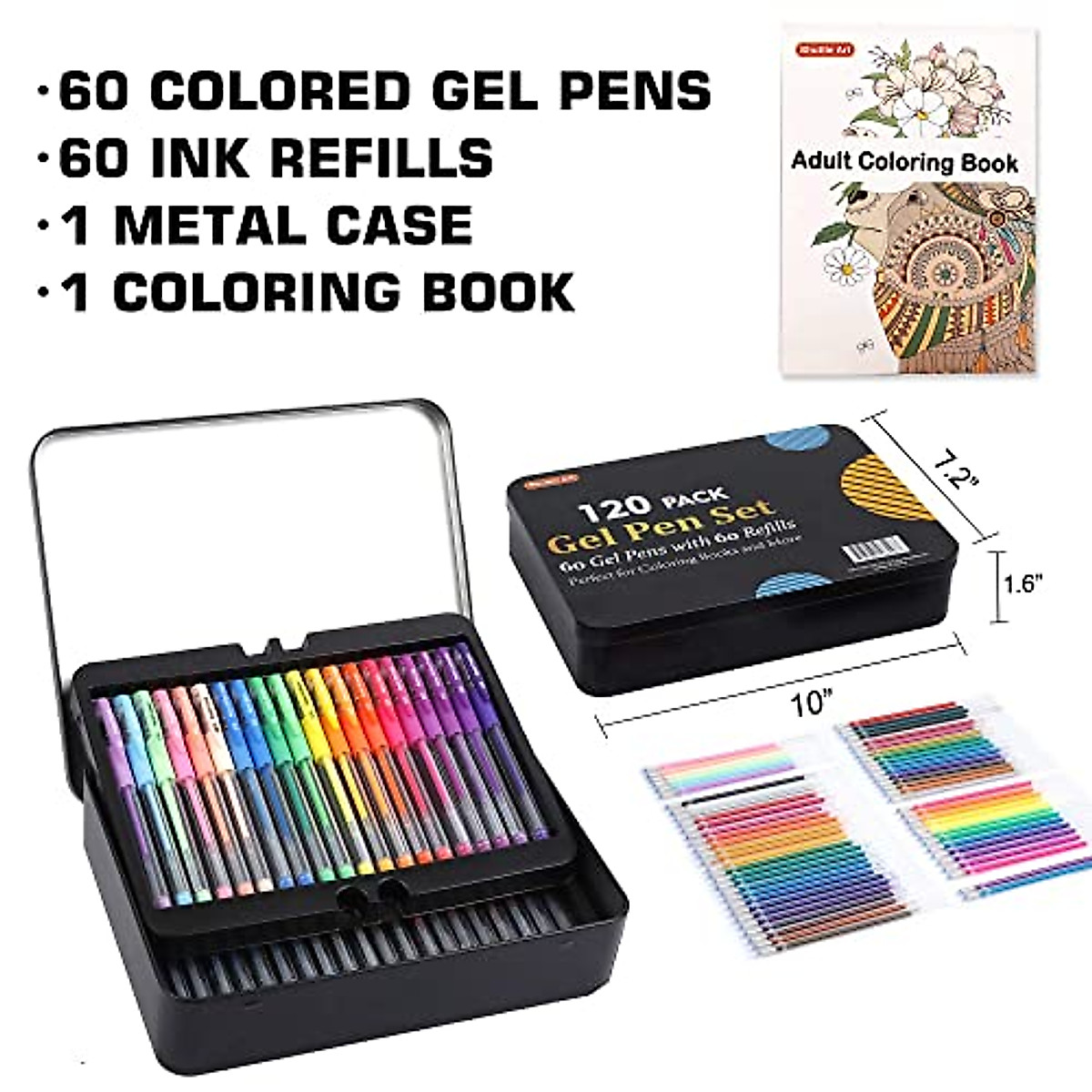 Shuttle Art Gel Pens, 120 Pack Gel Pen Set Packed in Metal Case, 60 Unique Colors with 60 Refills for Adults Coloring Books Drawing Doodling Crafts Scrapbooking Journaling
