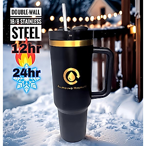 Allround Hydrate Luxury Gold plated 40oz Insulated Tumbler with Gripped Handle and straw